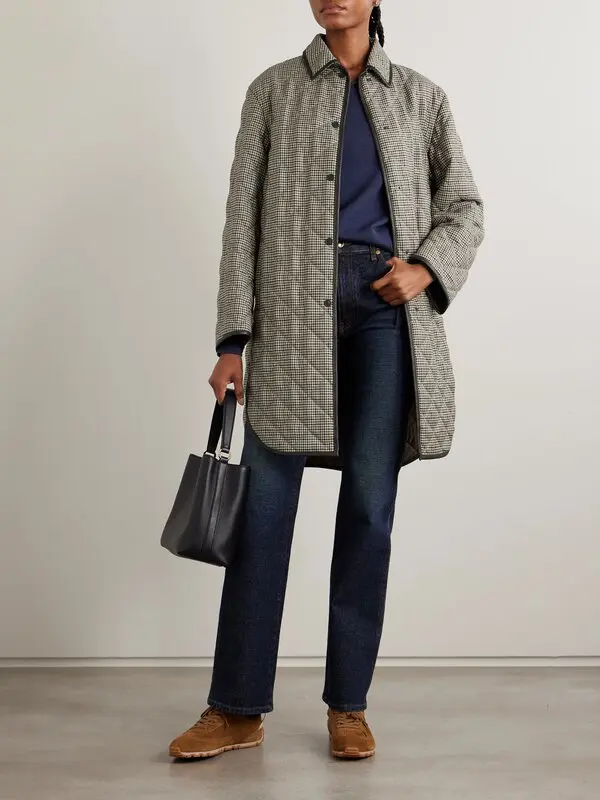 Purdey Abbot Houndstooth Quilted Wool Jacket With Leather Trims