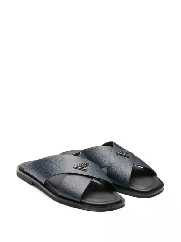Prada Saffiano Leather Triangle-logo Sandals