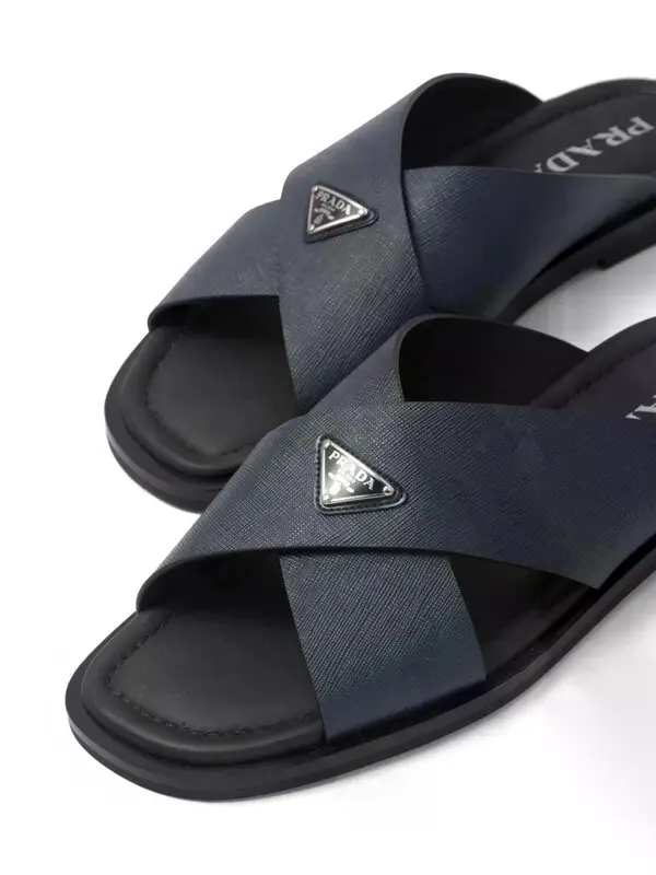 Prada Saffiano Leather Triangle-logo Sandals