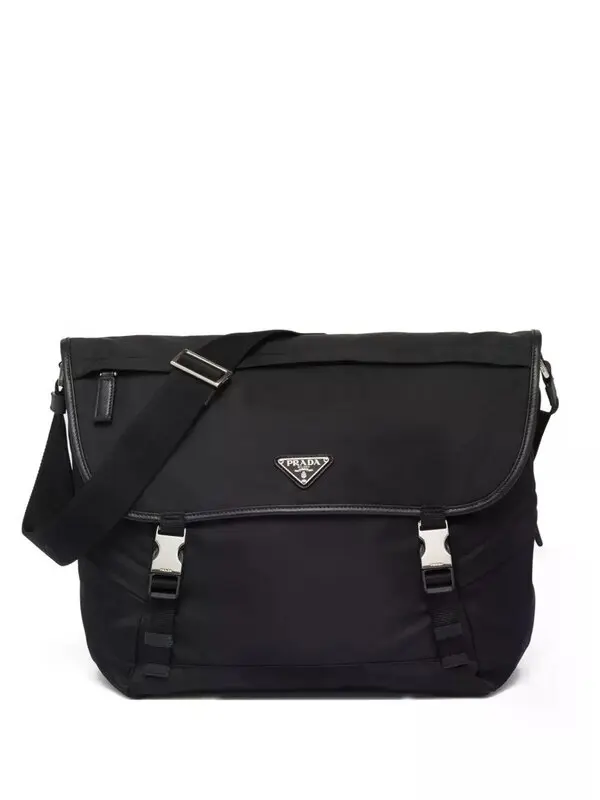 Prada Triangle Logo Buckle Messenger Bag - Black