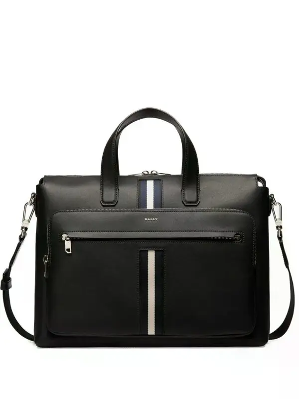 Bally Striped Leather Briefcase - Black