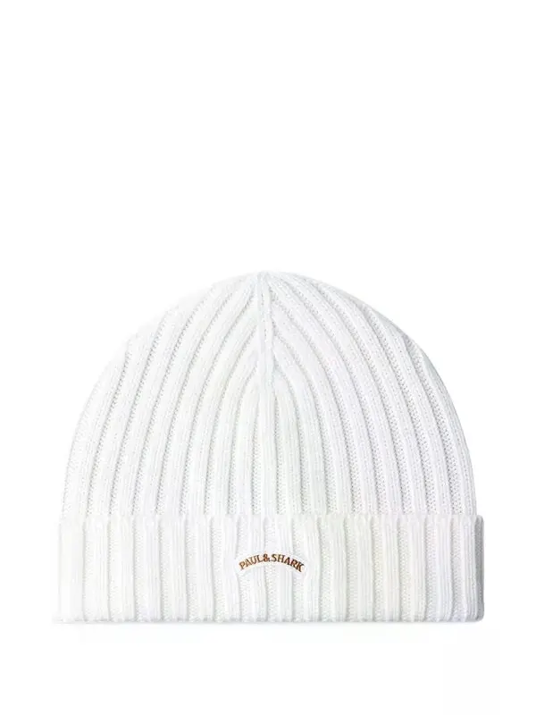 Paul & Shark Ribbed Beanie - White