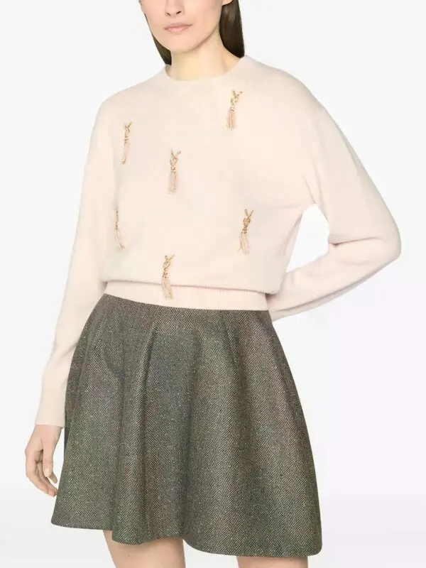 GENNY Light Beige Tasseled Knitted Top