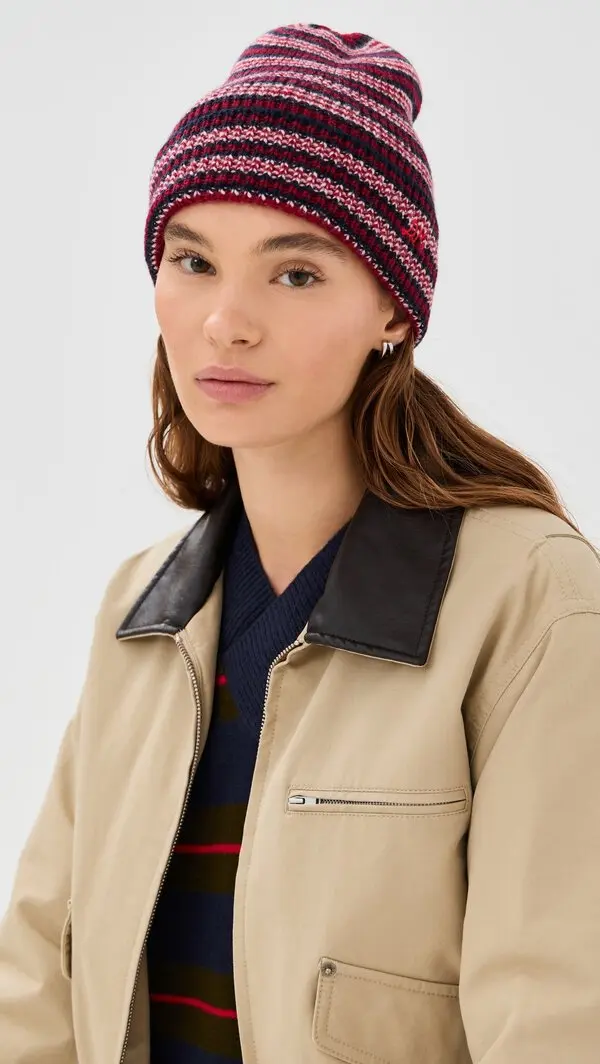 Damson Madder Striped Wool Beanie - Multi | Editorialist display picture 1