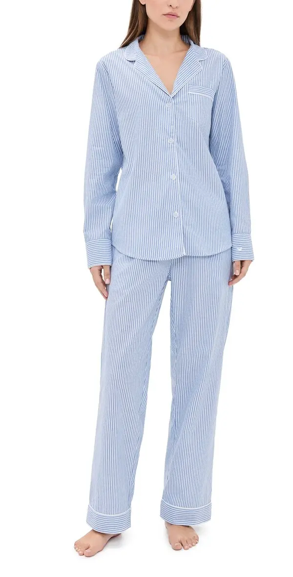 PETITE PLUME French Seersucker Pajama Set - Blue