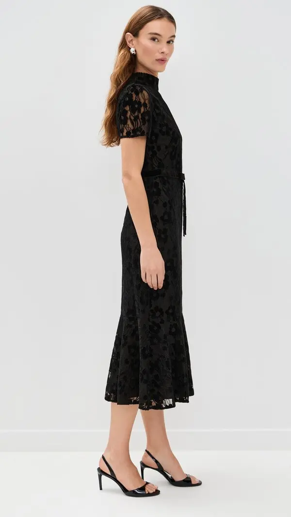 Shoshanna Pierre Floral Lace Midi Dress - Jet | Editorialist