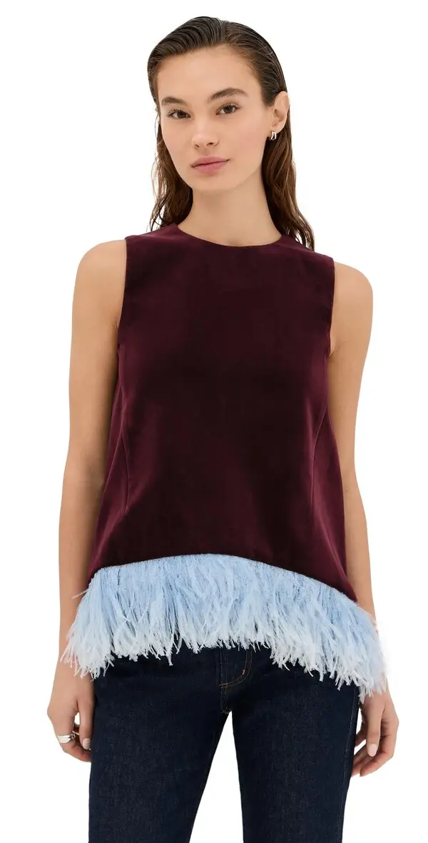 La DoubleJ La Scala Feather-trimmed Top