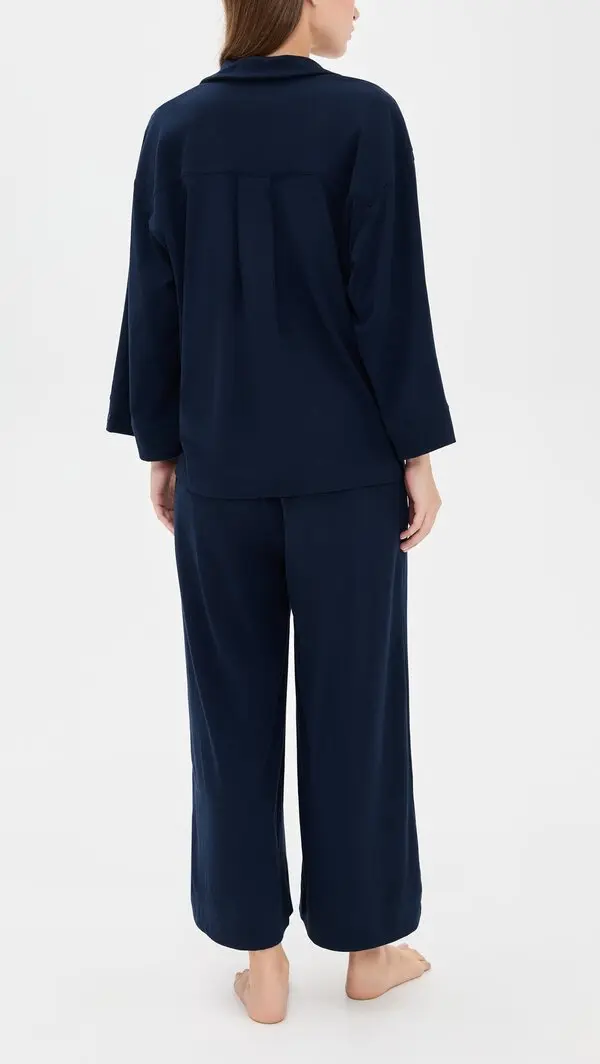 PETITE PLUME Pima Cotton Wide Leg Pajama Set - Navy