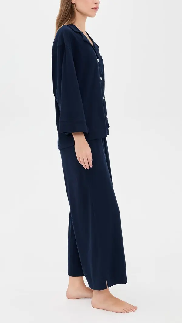PETITE PLUME Pima Cotton Wide Leg Pajama Set - Navy