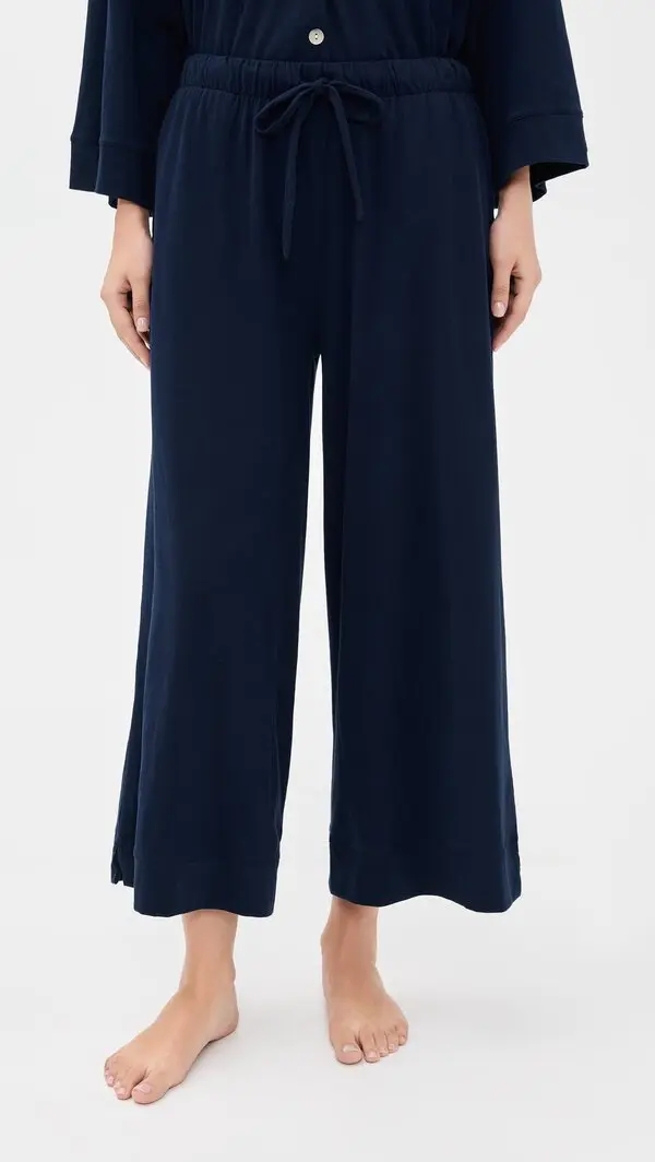 PETITE PLUME Pima Cotton Wide Leg Pajama Set - Navy