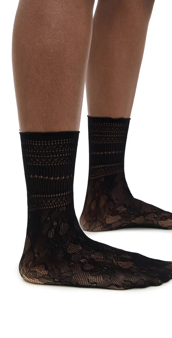 STEMS Peony Lace Crew Socks - Black