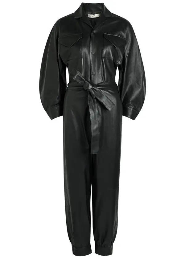 SKIIM Ophelia Belted Leather Jumpsuit - Black