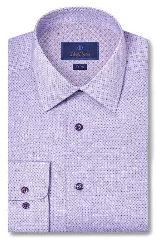 David Donahue Trim Fit Micro Geometric Print Dress Shirt - Lilac