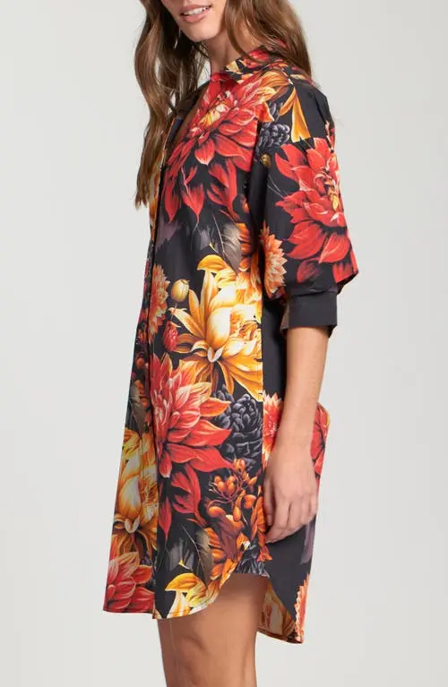 APNY Floral Print Puff Sleeve Shirtdress