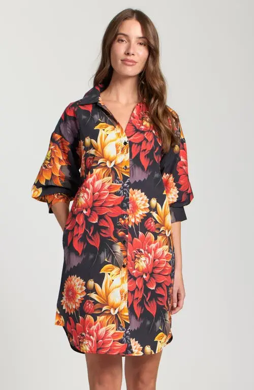 APNY Floral Print Puff Sleeve Shirtdress