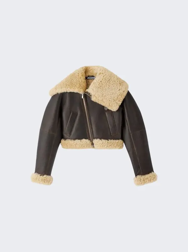 Jacquemus Asymmetric Leather Aviator Jacket - Brown
