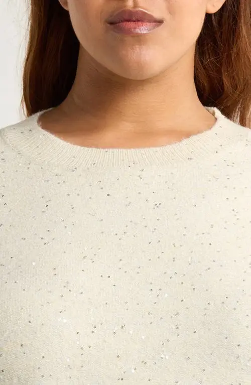 Vince Camuto Sequin Accent Crewneck Sweater - Cream Puff