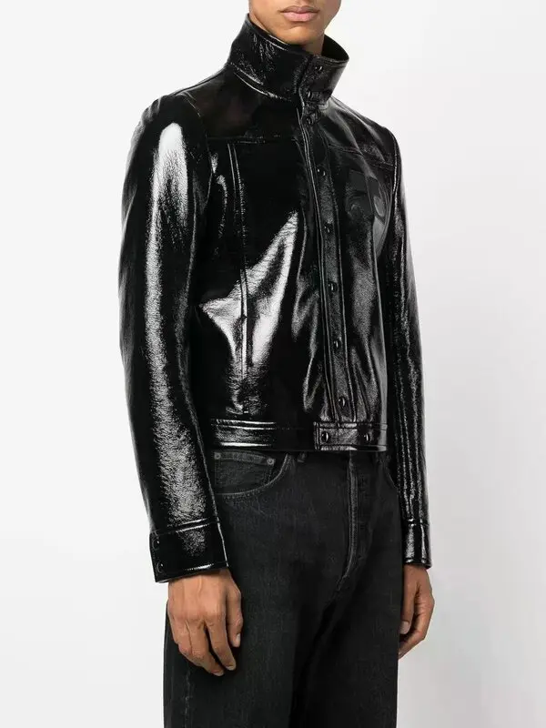 COURREGES Faux Leather Logo Patch Jacket - Black