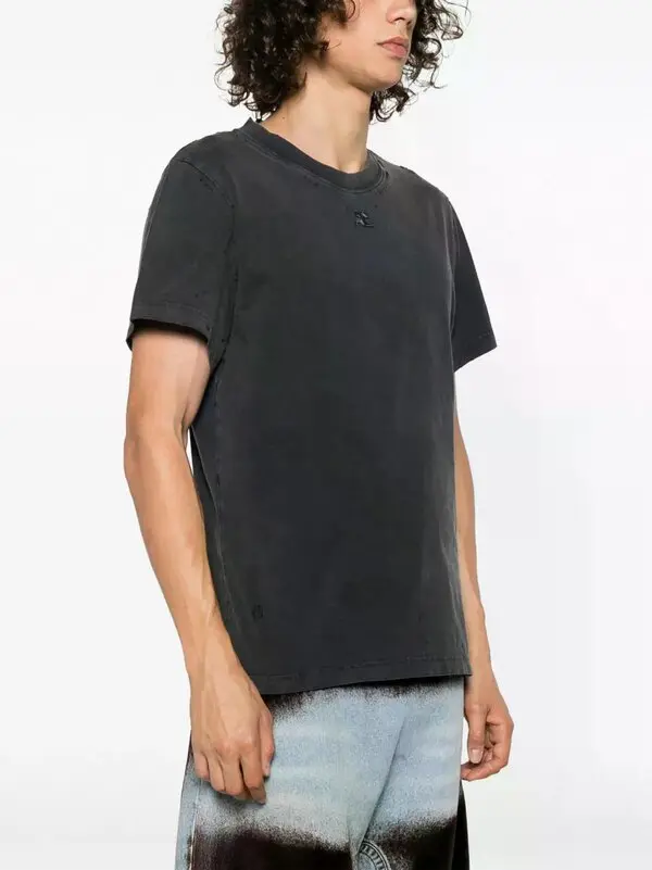 COURREGES Logo-patch Distressed Cotton T-shirt