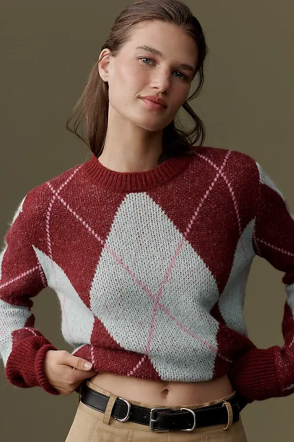 Essentiel Antwerp Iberl Crew-neck Argyle Sweater - Red Pattern