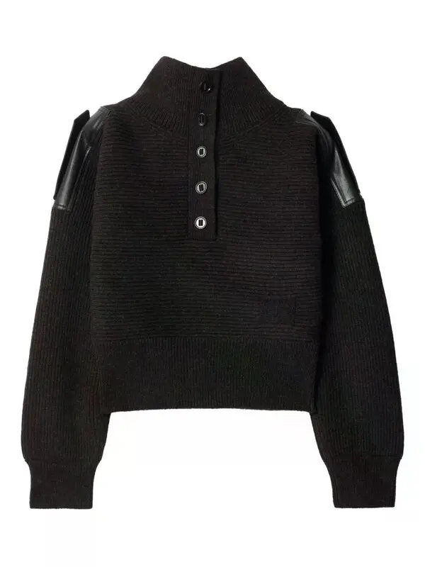 Burberry Rib-knit Wool Sweater With Leather Epaulettes