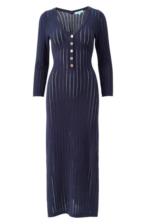 Melissa Odabash Jade Long Sleeve Semisheer Cotton Cover-up Dress - Navy