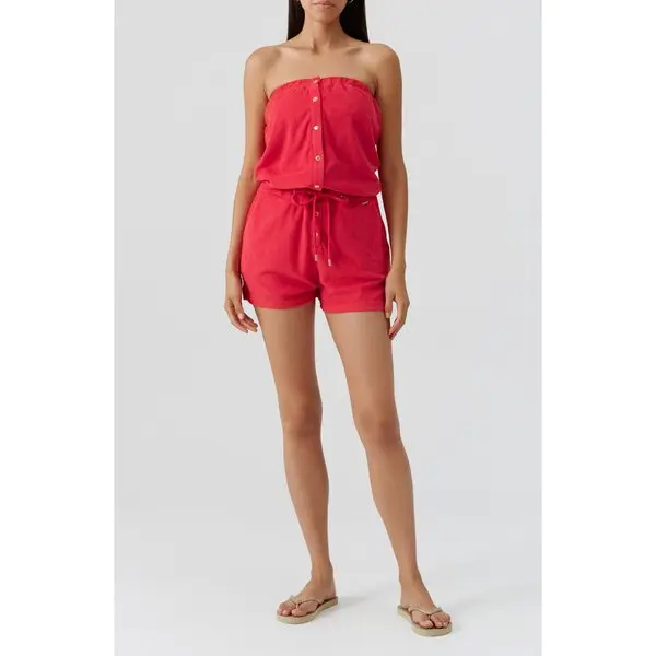 Melissa Odabash Lounge Strapless Terry Cover-up Romper - Red