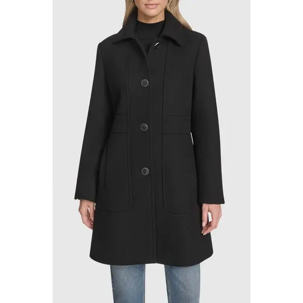 Andrew Marc Emmeline Wool-blend Basket Weave Coat - Black