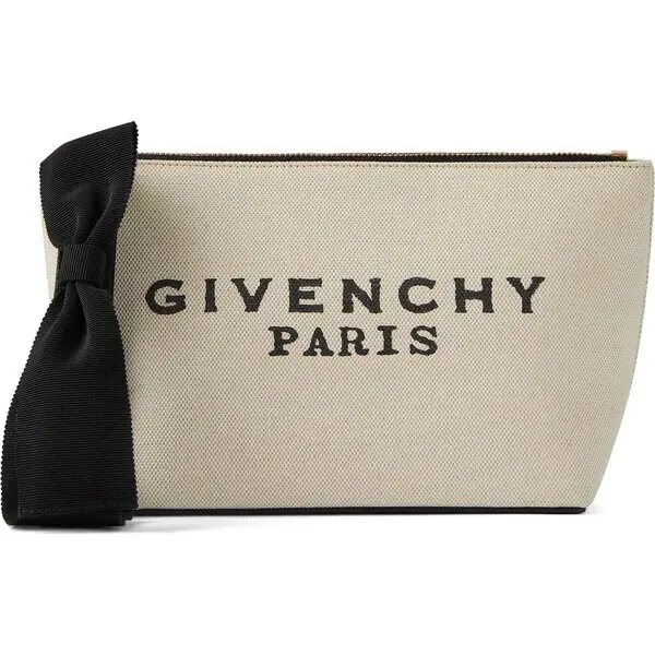 Givenchy Small Logo Canvas Wristlet Pouch - 255-beige/black