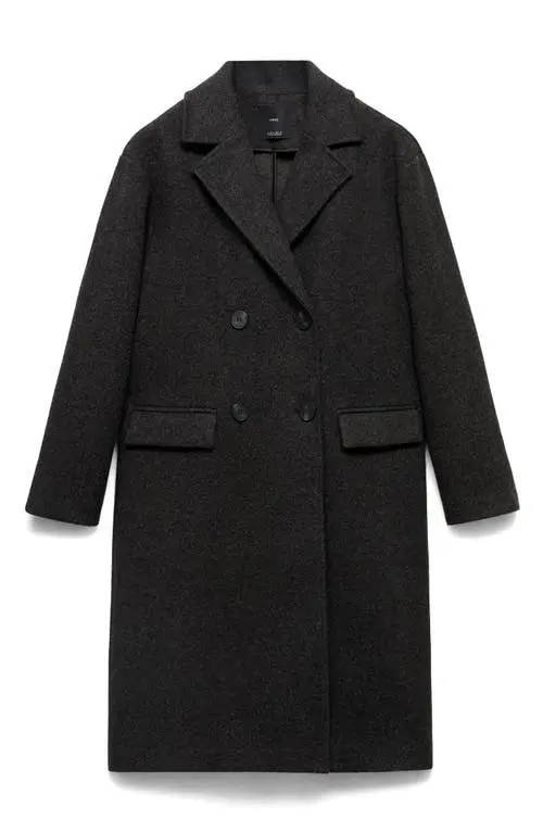 Mango Double-breasted Longline Coat - Charcoal