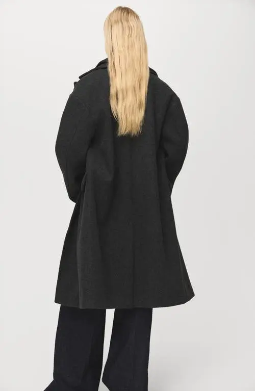 Mango Double-breasted Longline Coat - Charcoal