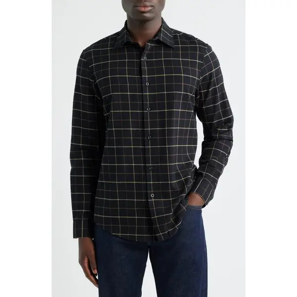 Nordstrom Grid Cotton & Cashmere Button-up Shirt