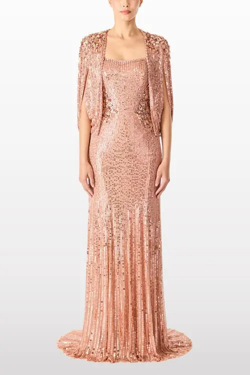 Jenny Packham Mina Sequin Capelet - Sable