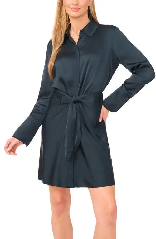 Ted Baker London Center Twist Long Sleeve Hammered Satin Shirtdress