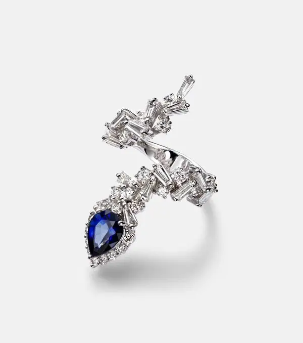 Yeprem 18kt White Gold Diamond And Sapphire Ring - Silver