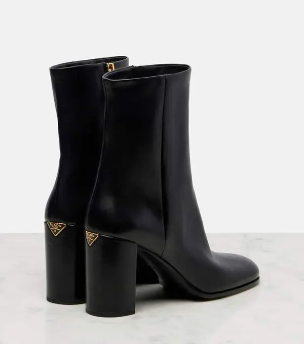 Prada 85 Leather Ankle Boots - Black