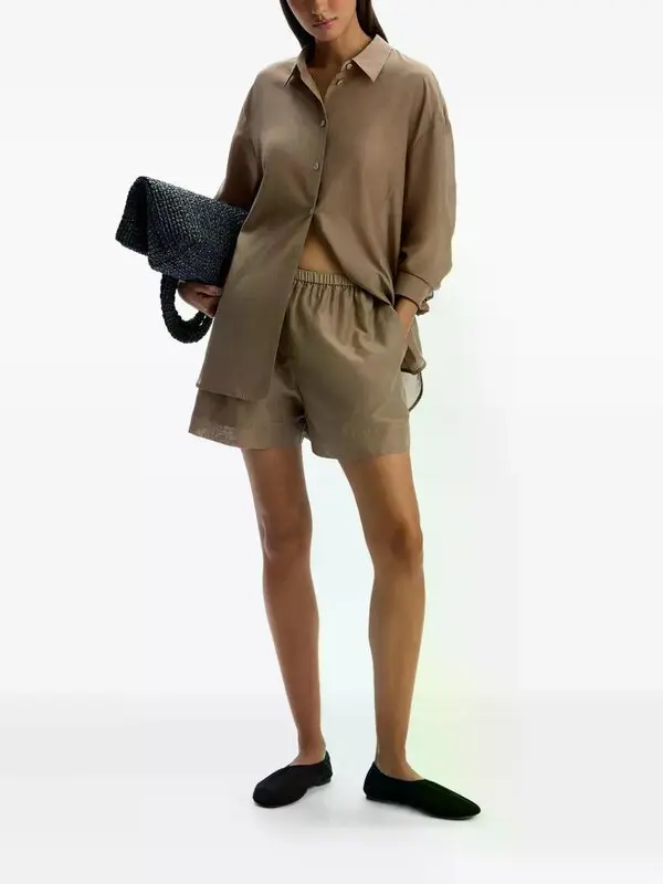 12 STOREEZ Elasticated-waist Cotton Shorts - Brown