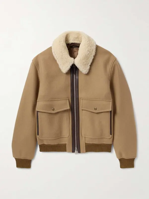 TOM FORD Shearling And Leather-trimmed Virgin Wool Aviator Jacket - Tan