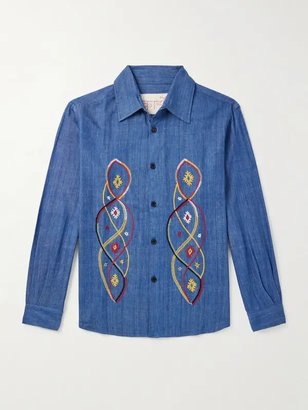 KARDO Luis Embroidered Cotton-chambray Shirt