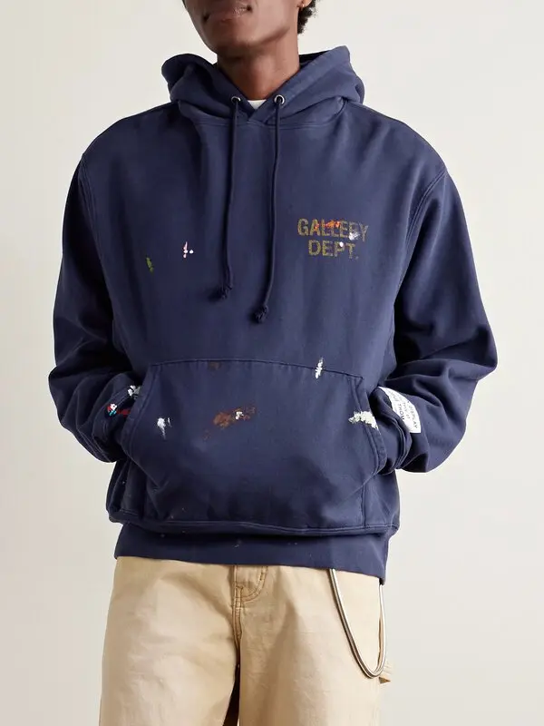Gallery Dept. Logo-Print Cotton-Jersey Hoodie - Blue | Editorialist