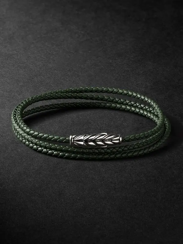 David Yurman Chevron Braided Leather Wrap Bracelet - Green