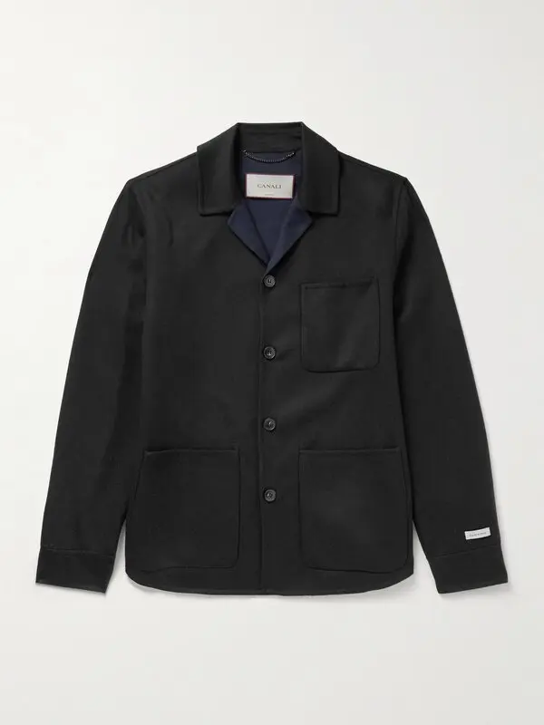 Canali Camp-collar Wool-blend Felt Overshirt