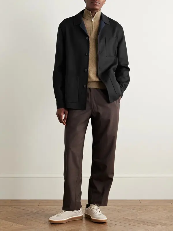 Canali Camp-collar Wool-blend Felt Overshirt