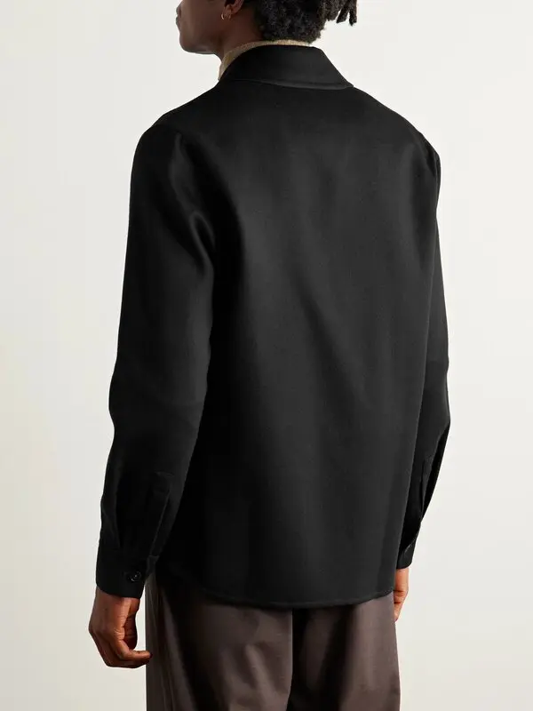 Canali Camp-collar Wool-blend Felt Overshirt - Black