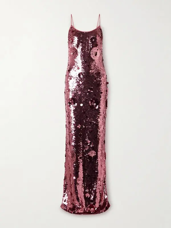 THE NEW ARRIVALS ILKYAZ OZEL Isis In Fleur De Fleurs Sequined Maxi Dress - Pink