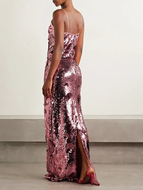 THE NEW ARRIVALS ILKYAZ OZEL Isis In Fleur De Fleurs Sequined Maxi Dress - Pink