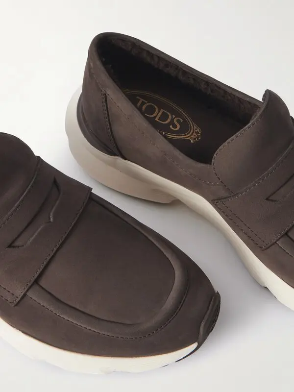 TOD'S Shearling-lined Suede Loafers - Brown