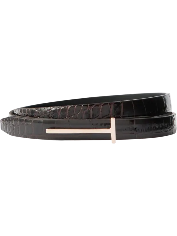 TOM FORD Croc-effect Leather Belt - Brown