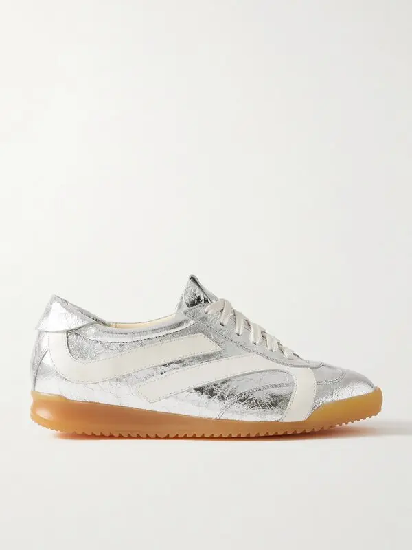 Proenza Schouler Track Paneled Metallic Crinkled-leather Sneakers - Silver