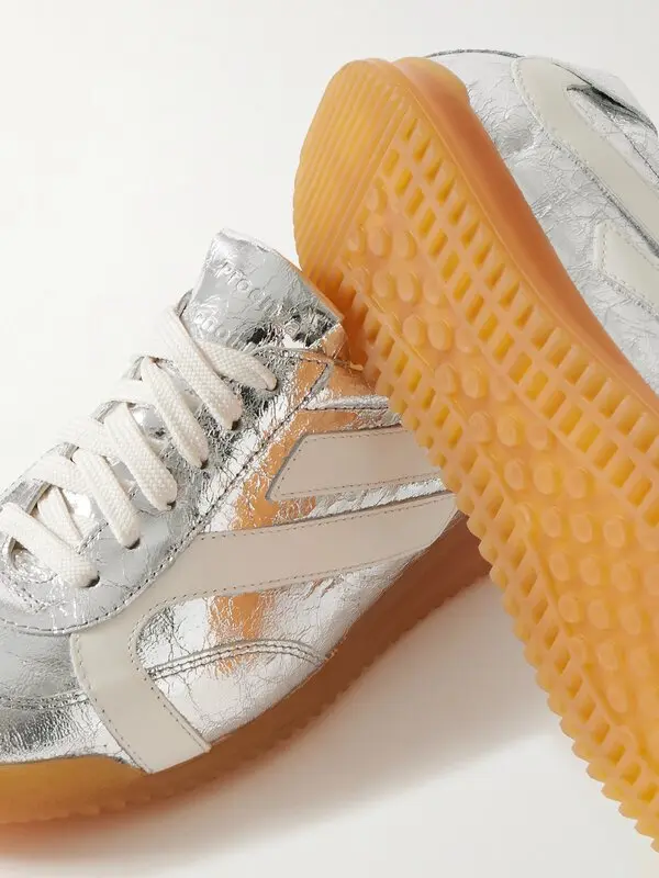 Proenza Schouler Track Paneled Metallic Crinkled-leather Sneakers - Silver